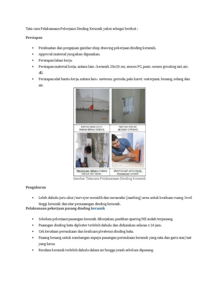 Metode Pelaksanaan Pekerjaan Dinding Keramik | PDF