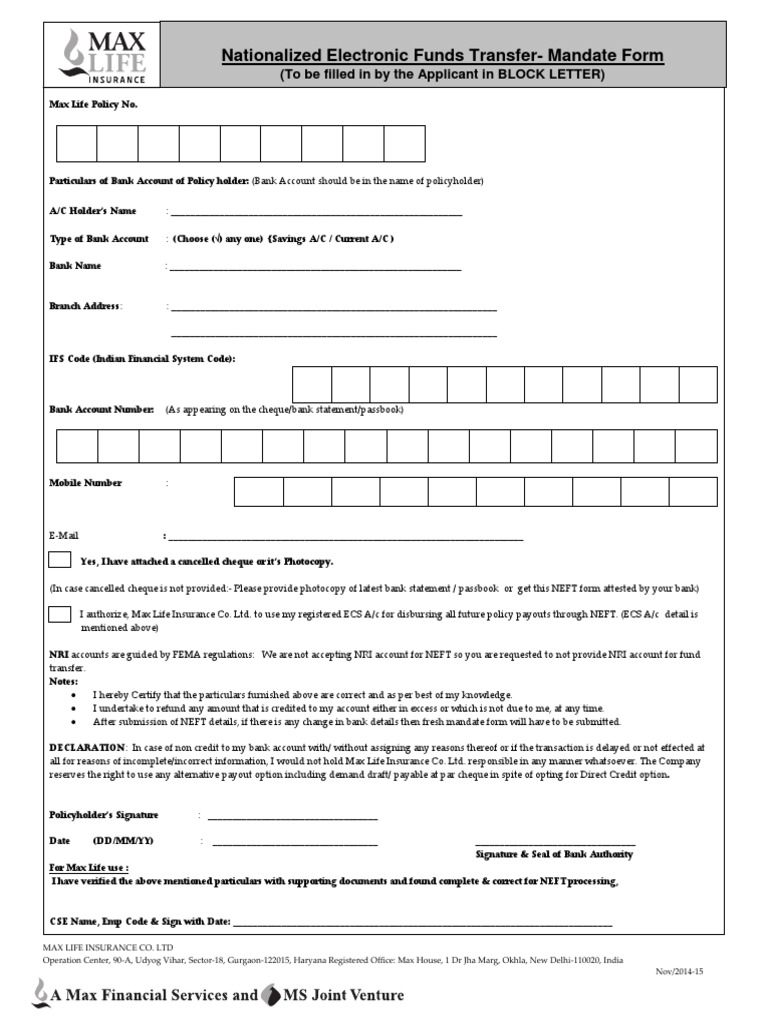 NEFT Mandate | PDF | Cheque | Banks