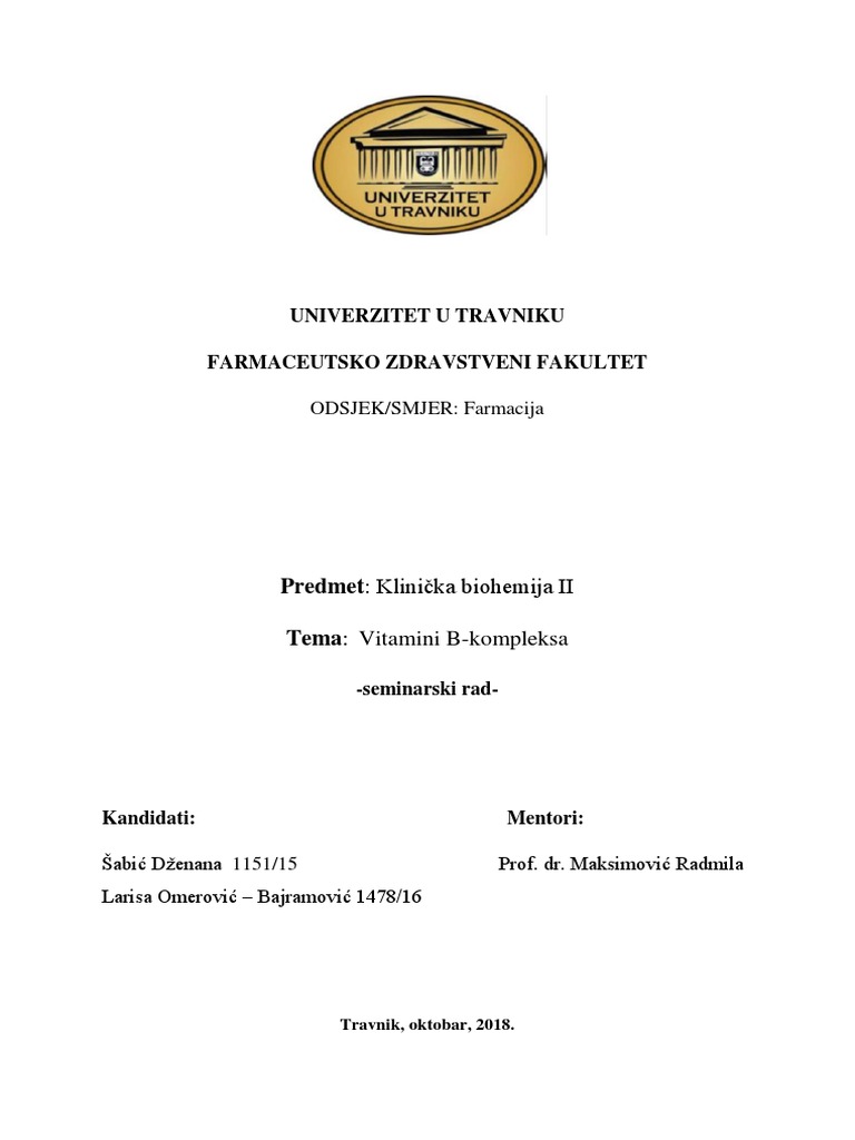 Seminarski Rad - Klinicka Biohemija | PDF