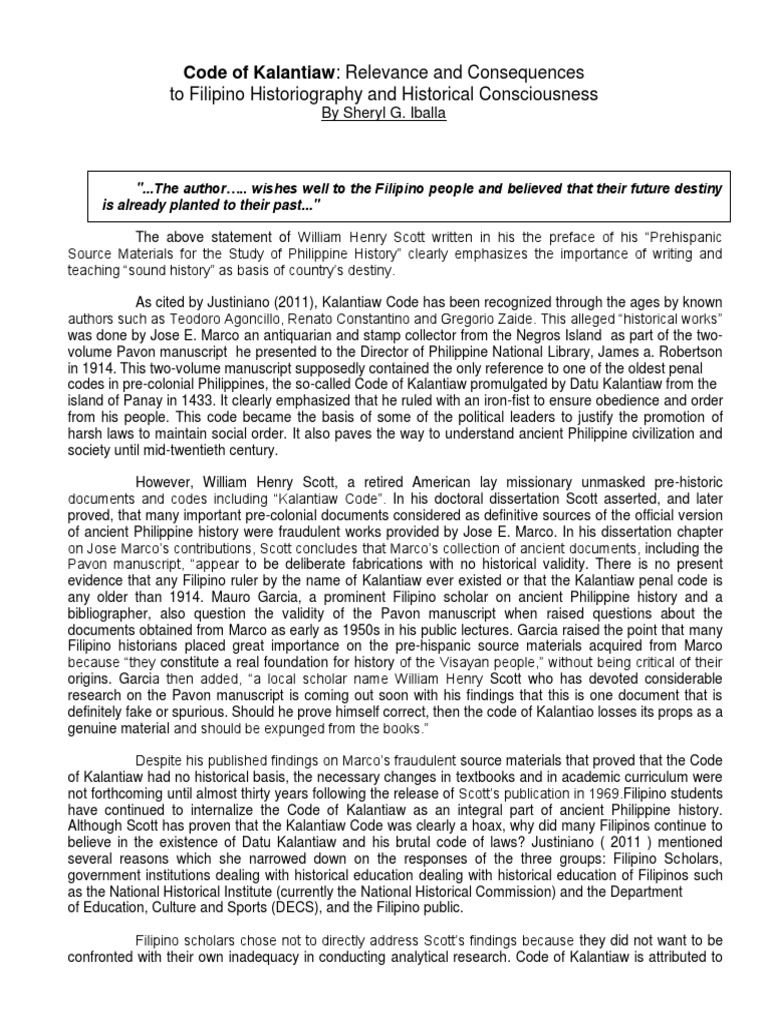 Code of Kalantiaw Sheryl Iballa | Philippines