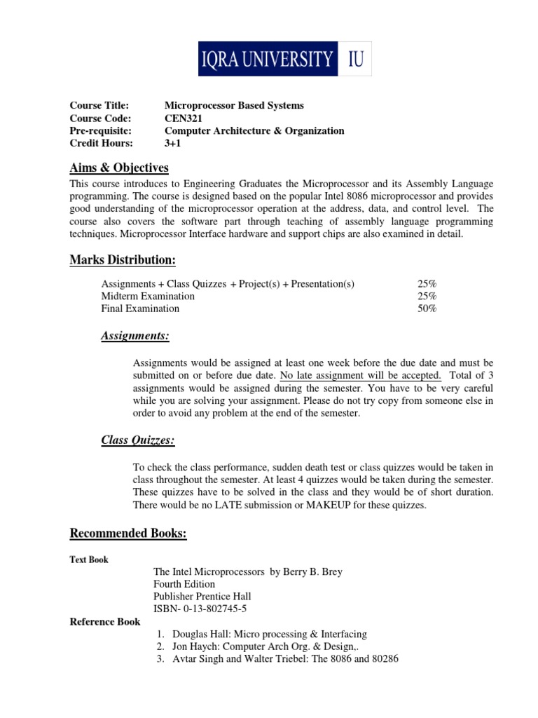Microprocessor Course Outline | PDF | Microprocessor | Random Access Memory