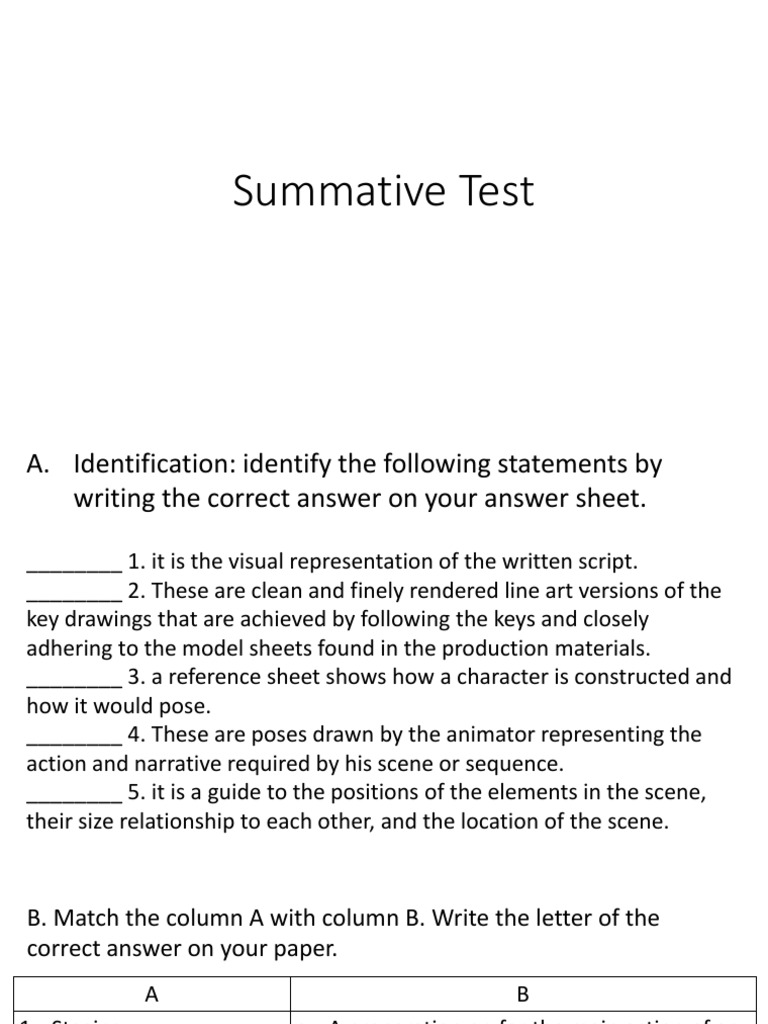 Animation Terminology Summative Test | PDF | Animation | Drawing