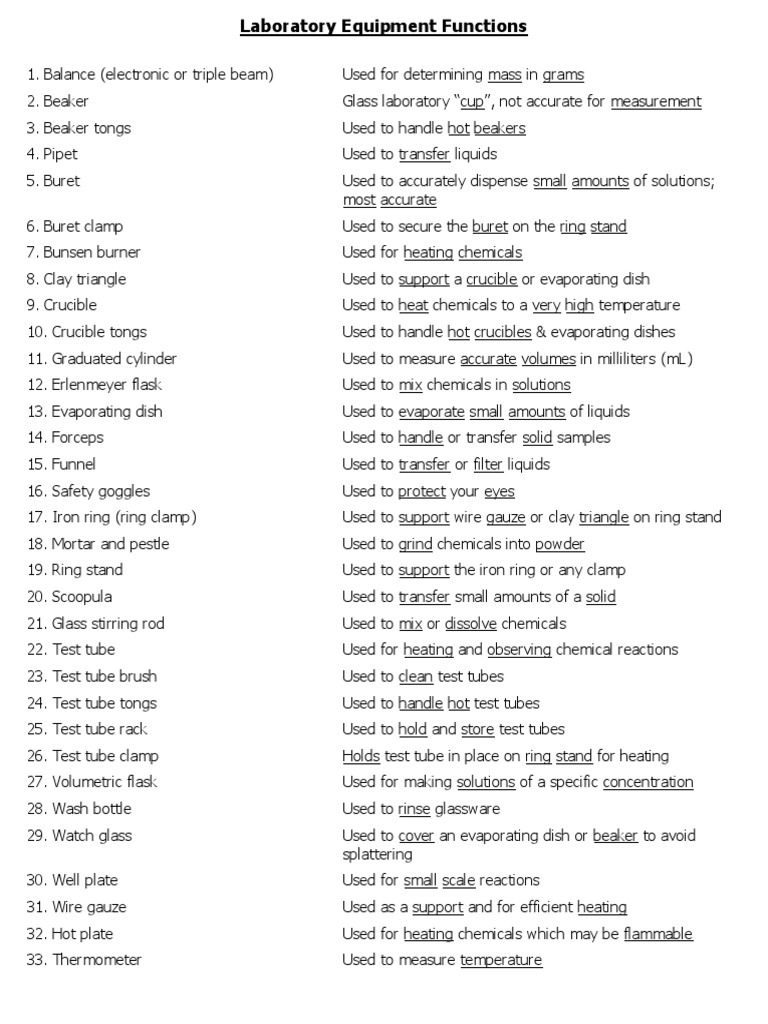Laboratory Equipment Functions | Download Free PDF | Laboratories ...