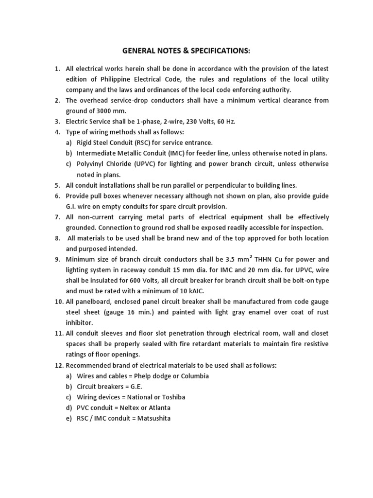 General Notes Specs PDF | PDF | Electrical Wiring | Wire