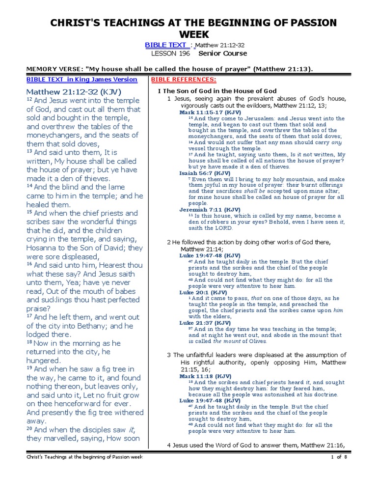 Christ's Passion Week Teachings | PDF | John The Baptist | Christianity