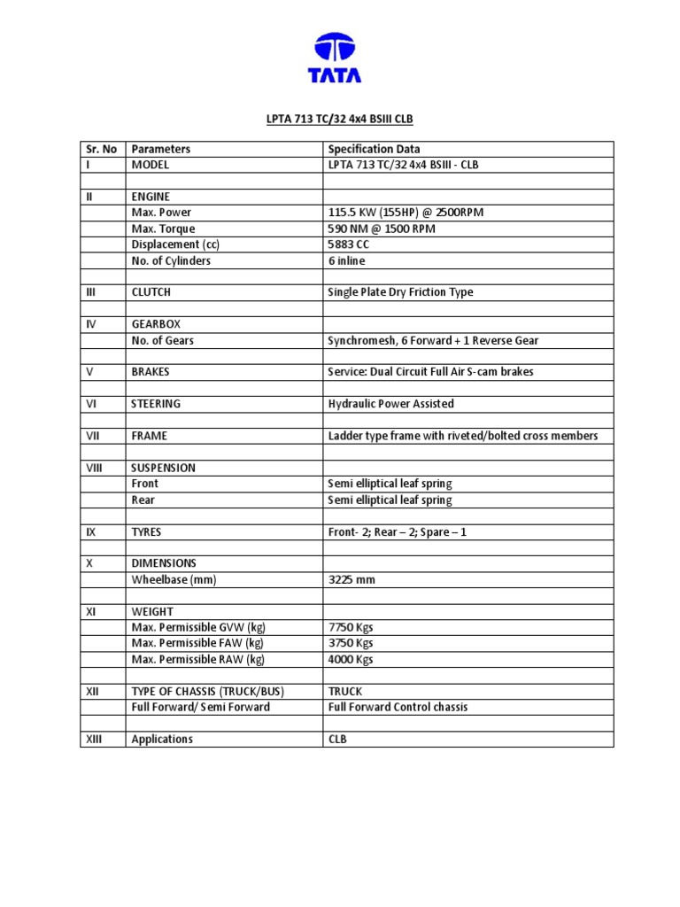 LPTA 713 TC 4x4 BSIII CLB | PDF