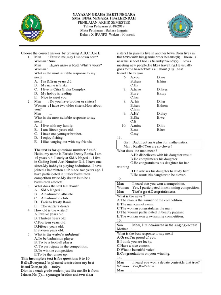 X - English Pas Nov'18 | PDF