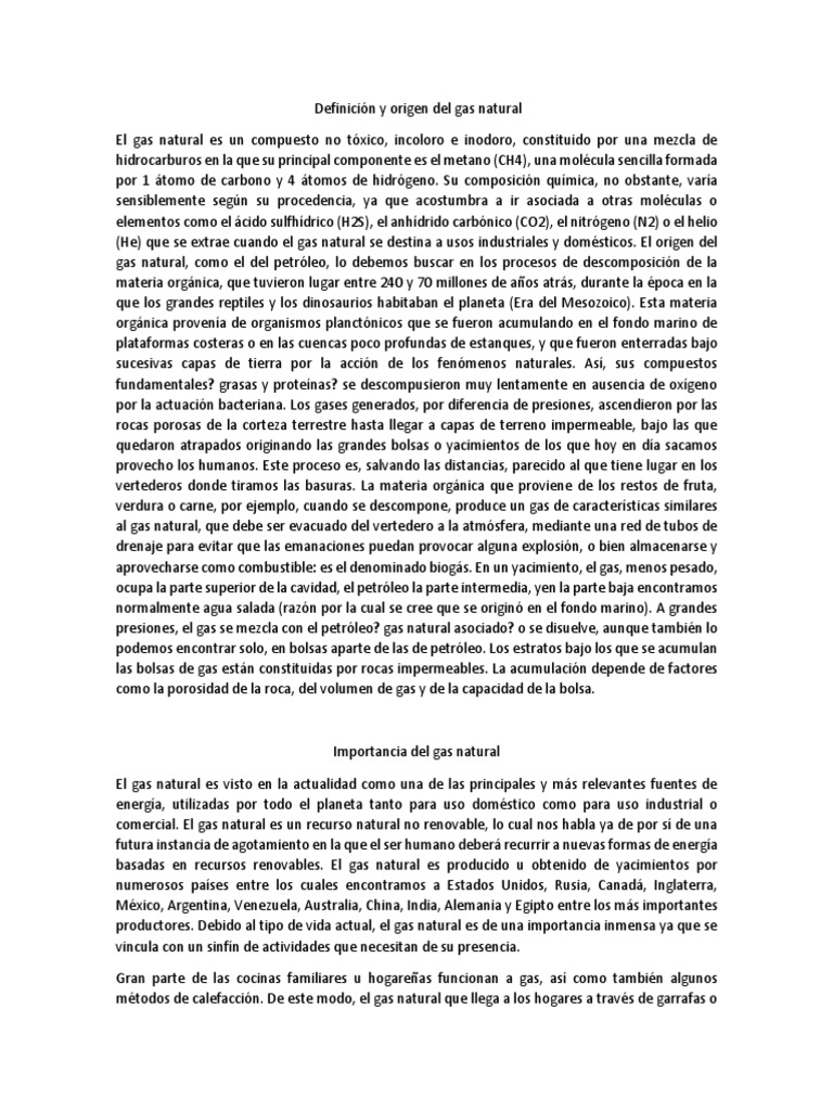 Definición y origen del gas natural | PDF | Gas natural | Petróleo