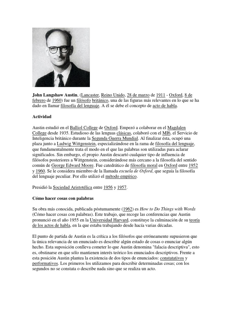 John Langshaw Austin y los actos de habla | PDF | Semiótica | Ciencia ...
