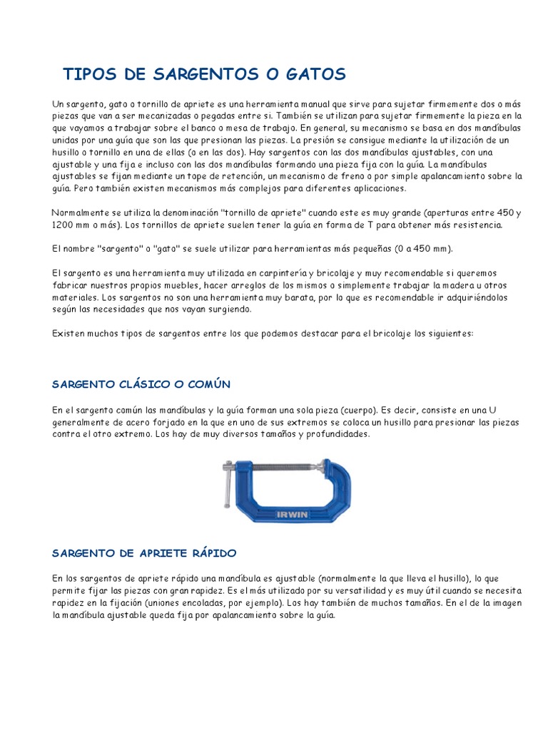Tipos de Sargentos | PDF | Tornillo | Herramientas