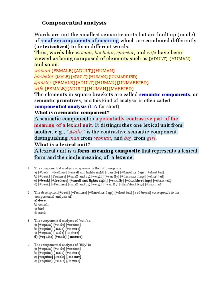 Componential Analysis and Examples | Download Free PDF | Lexicon | Semantics