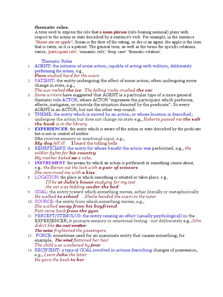 Participant Roles Exercises and Examples | PDF | Predicate (Grammar ...
