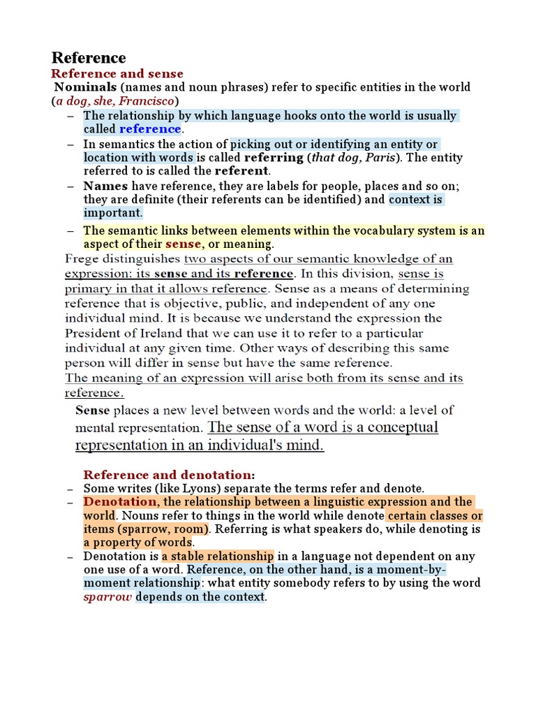 Reference, Denotion and Sense Theory and Practice | PDF | Semantics | Word