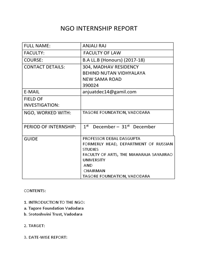 Ngo Internship Report | PDF | Childhood | Child Abuse