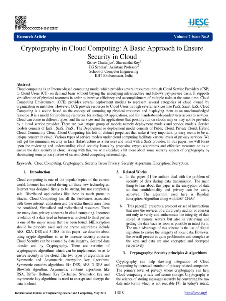 .Cryptography in Cloud Computing A Basic Approach To Ensure Security in Cloud PDF | PDF ...