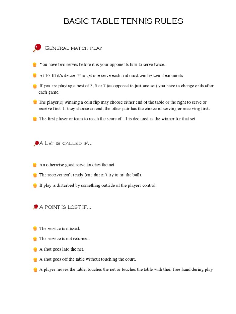 Basic Table Tennis Rules | PDF | Table Tennis | Hobbies