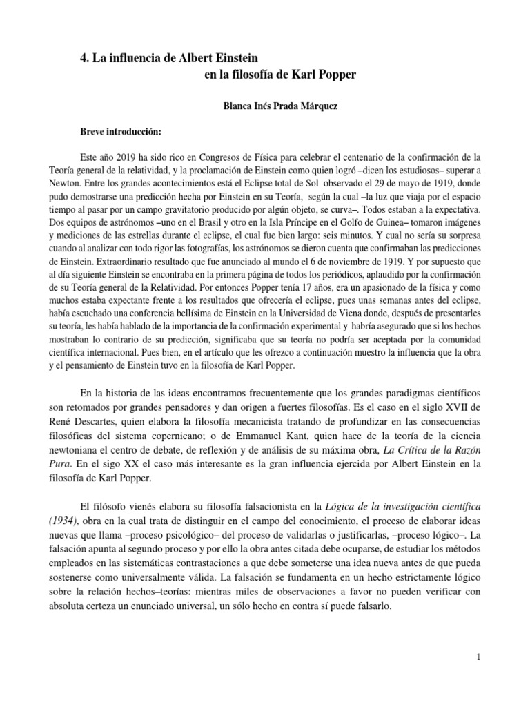 La Influencia de Albert Einstein en Karl Popper | PDF | Karl Popper ...