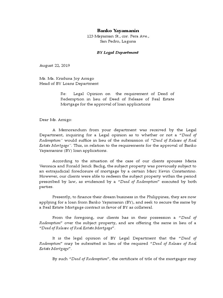Deed of Redemption for Loan Approval | PDF | Mortgage Law | Deed