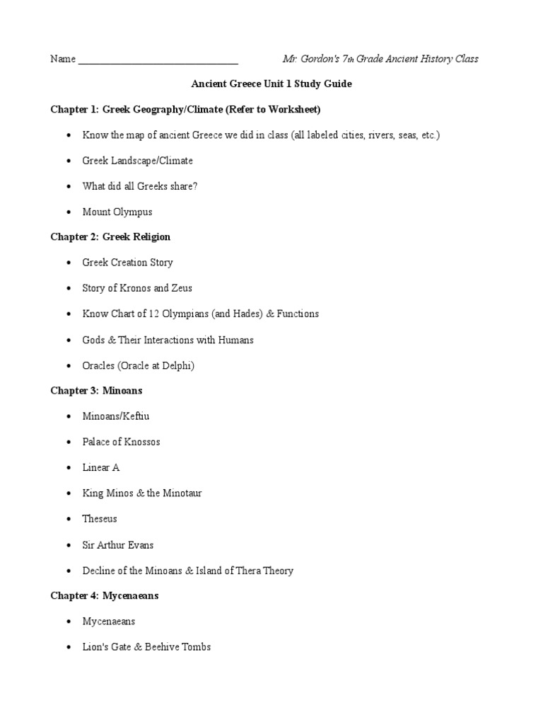 Ancient Greece Study Guide 7th Grade | PDF | Social Science | History