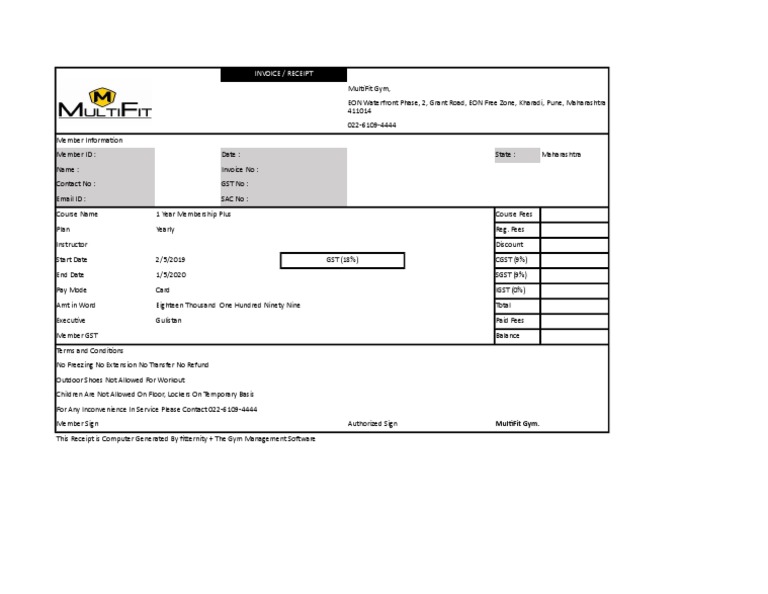 Gym Receipt | PDF | Payments | Business