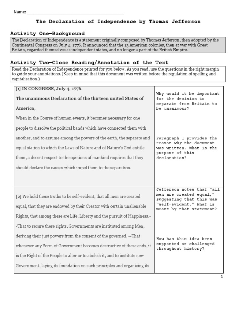 Annotated Guide to the Declaration of Independence | PDF | United ...