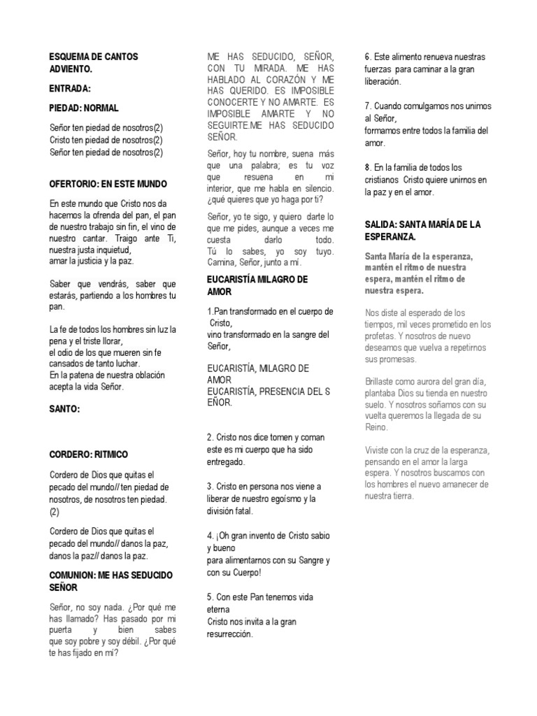 Esquema de Cantos Adviento | PDF | eucaristía | Cristo (título)