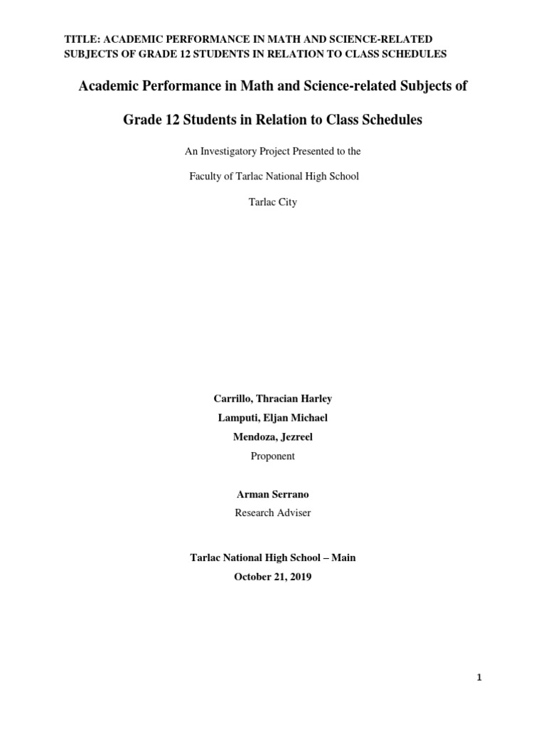 Academic Performance in Math and Science-Related Subjects of Grade 12 ...