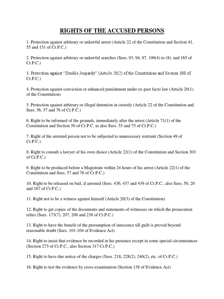 28 Rights of The Accused Persons | PDF | Arrest | Bail