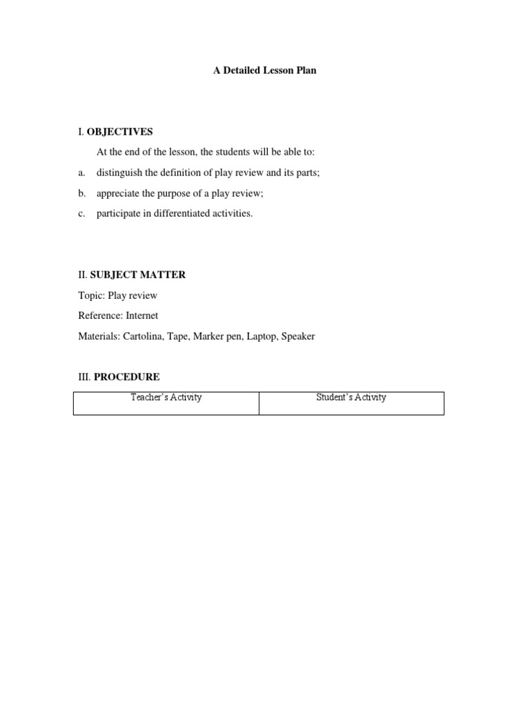 Play Review Lesson Plan | PDF | Question | Behavior Modification
