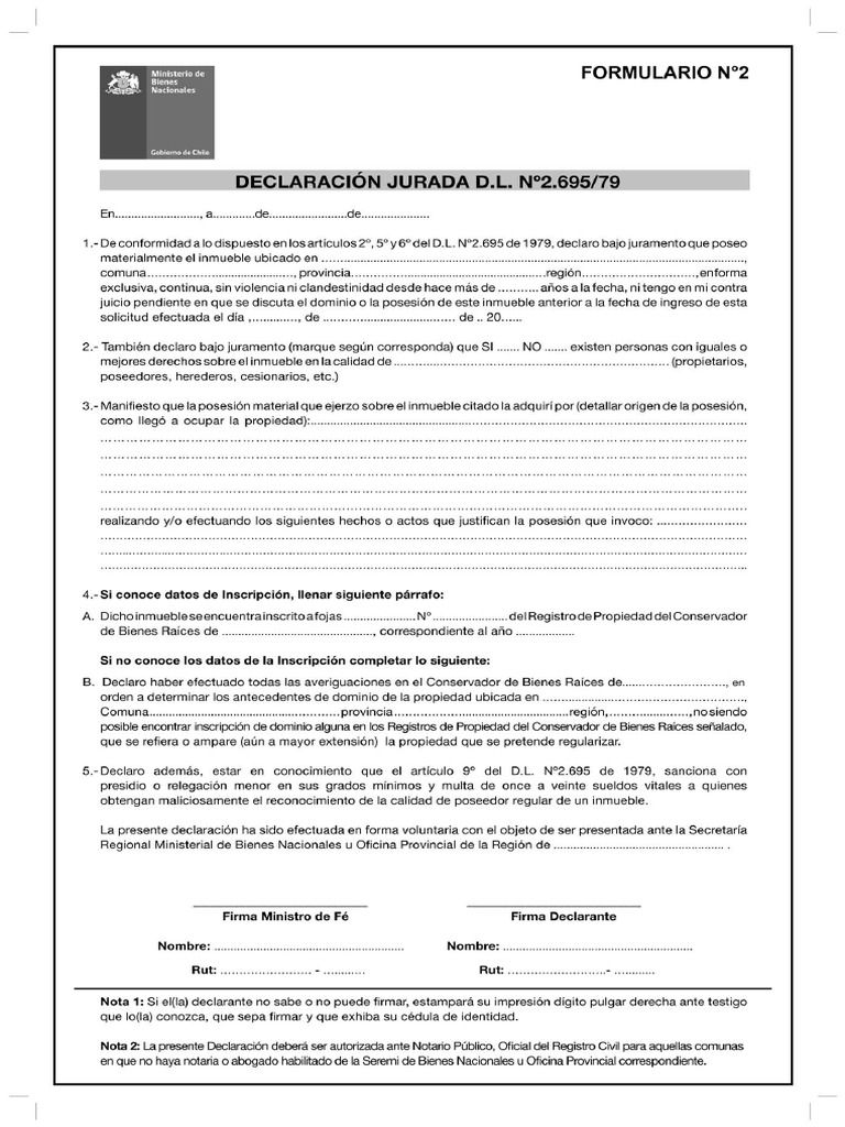 Declaraci N Jurada D L N 2 695 | PDF