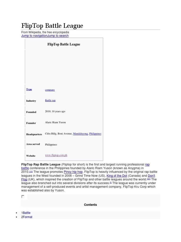 FlipTop Battle League | PDF | Hip Hop | Urban Street Dance And Music