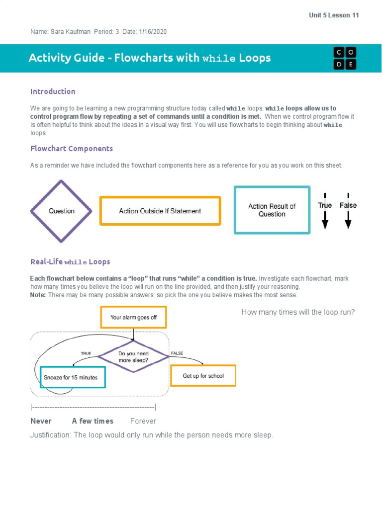 U5l11 Activity Guide - Flowcharts With While Loops | PDF | Control Flow ...