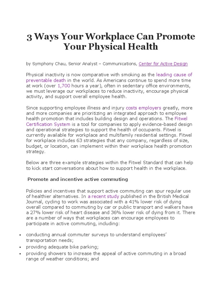 3 Ways Your Workplace Can Promote Your Physical Health | PDF ...