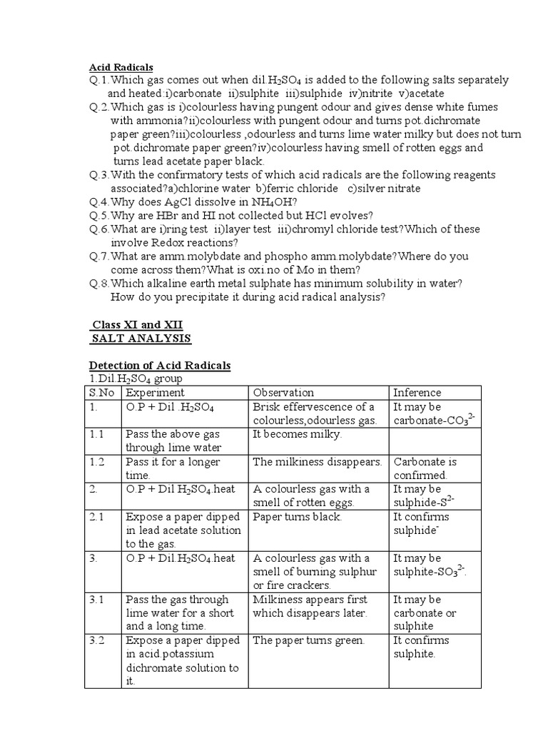 Acid & Basic Radicals Xi - 1 | PDF | Hydroxide | Precipitation (Chemistry)