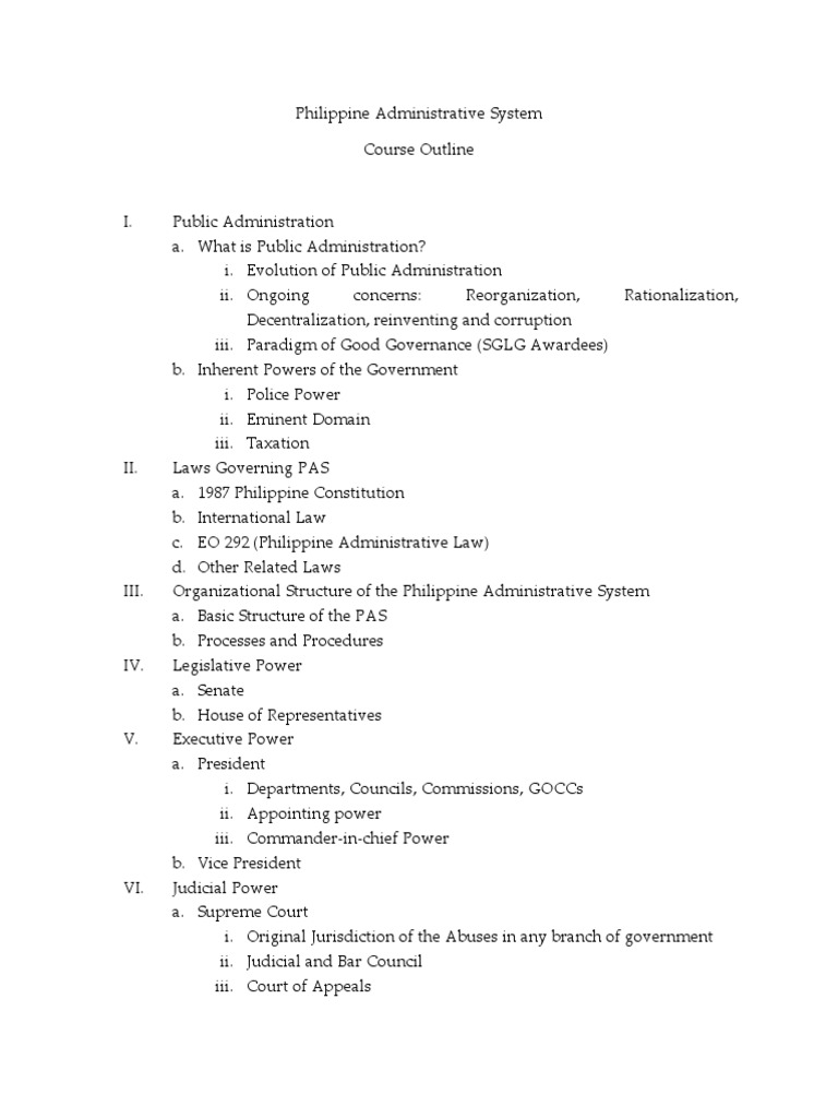 Philippine Administrative System Course Outline | PDF | Public ...