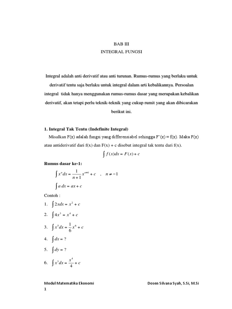 Modul Math EKO INTEGRAL DAN APLIKASINYA | PDF