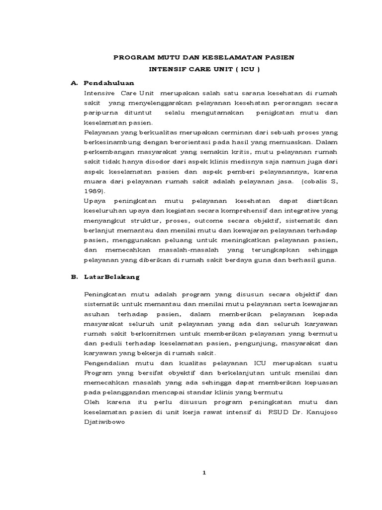 Program Mutu I C U Satu | PDF