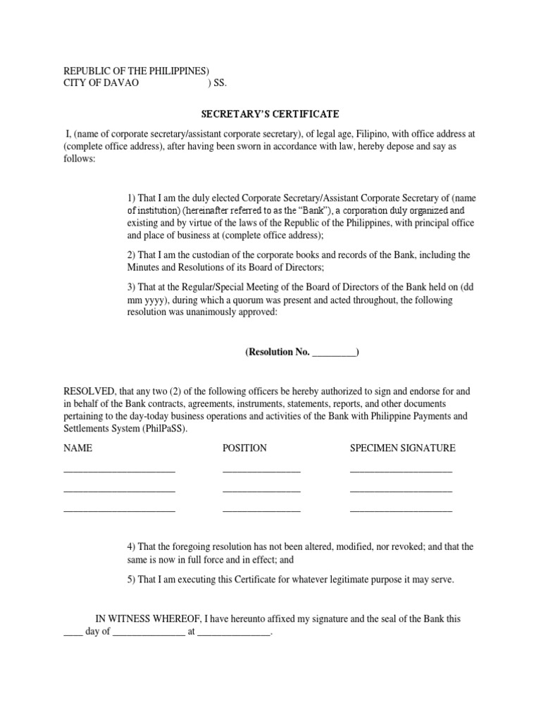 Secretary's Certificate | PDF | Social Institutions | Social Science