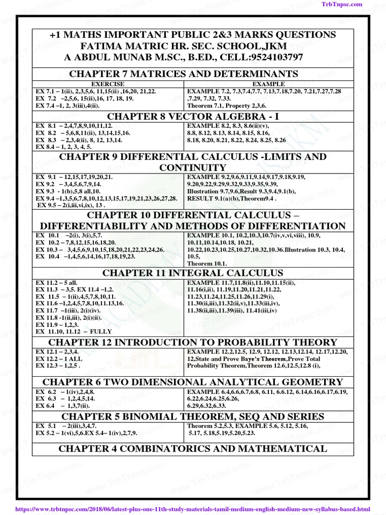 11th Maths Important 235 Mark Questions | PDF | Theoretical Physics ...