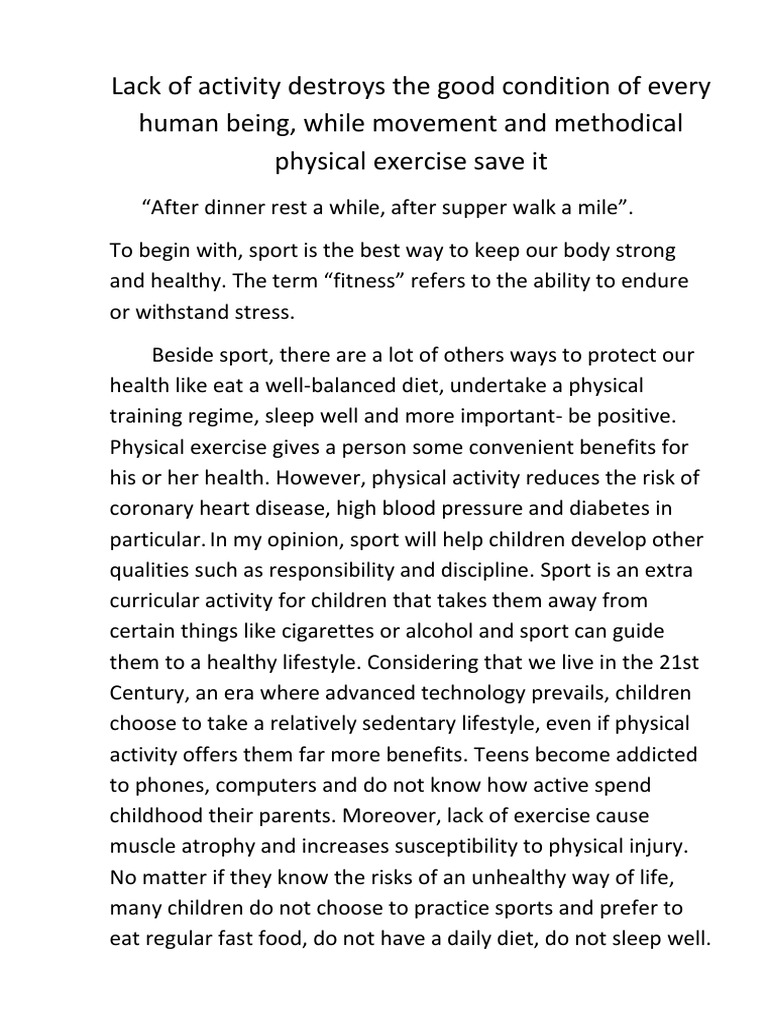 Lack of Activity Destroys The Good Condition of Every Human Being | PDF