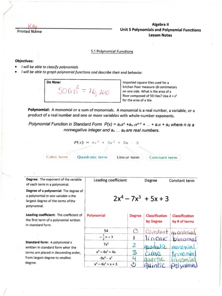 5 Polynomials and Polynomial Functions Notes Annotated | PDF