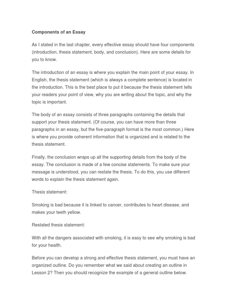 Components of An Essay. Chapter 2 | PDF | Essays | Paragraph