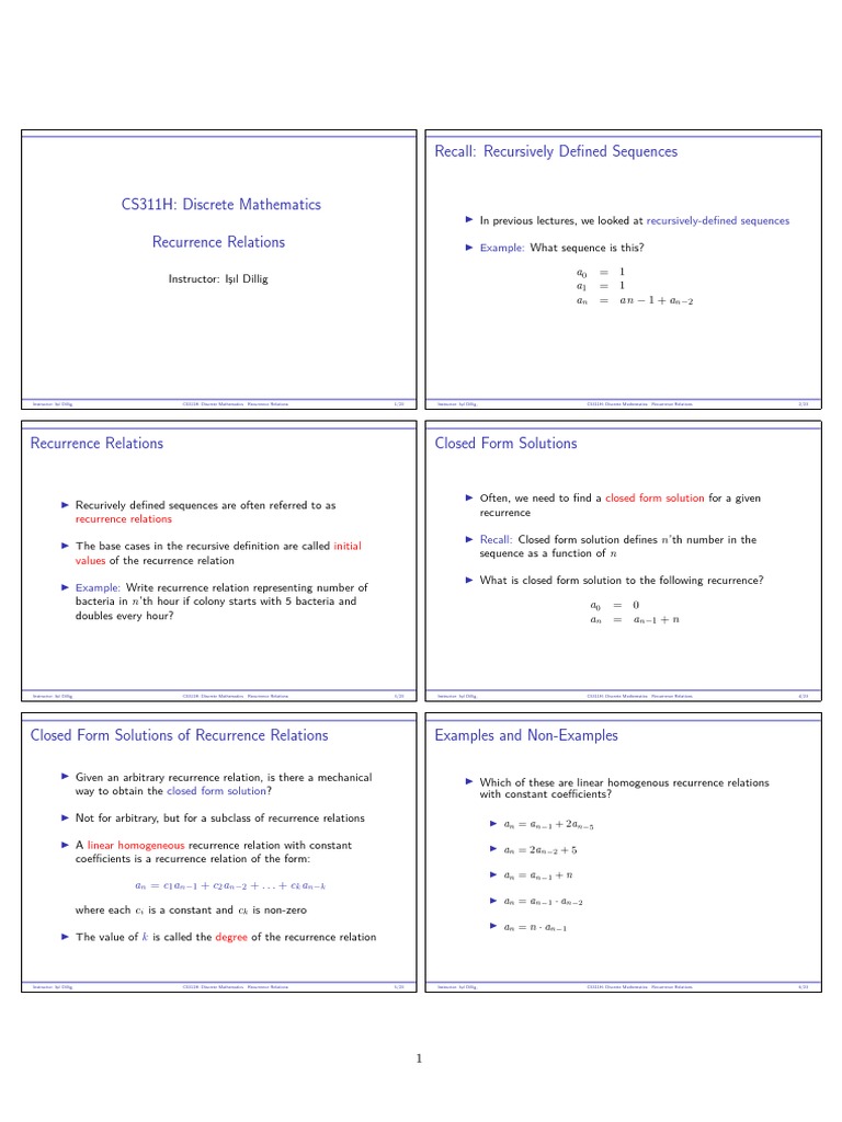 Lecture Recurrences Pdf Recurrence Relation Applied Mathematics