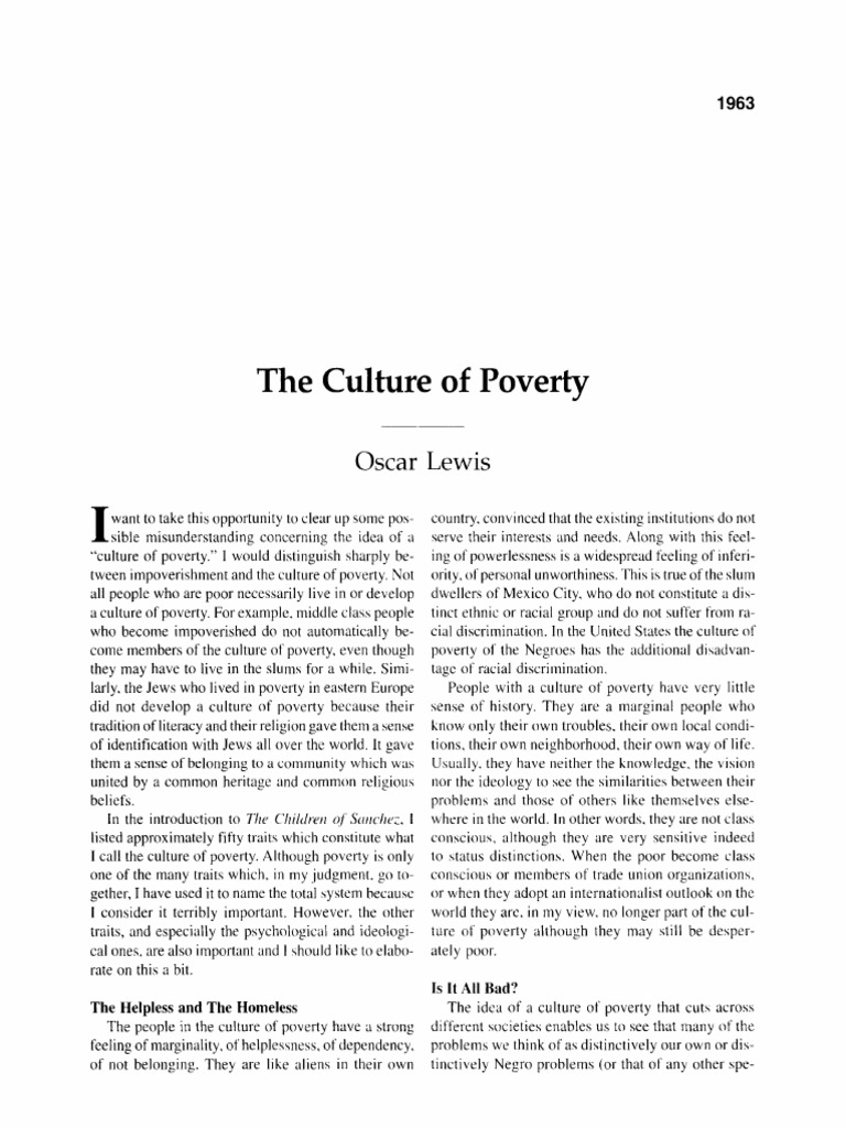 The Culture of Poverty PDF | PDF