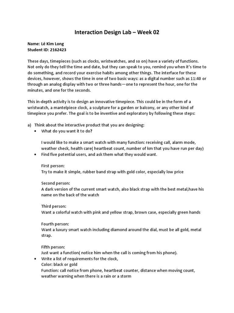 Interaction Design Lab - Week 02 | PDF | Watch | Usability