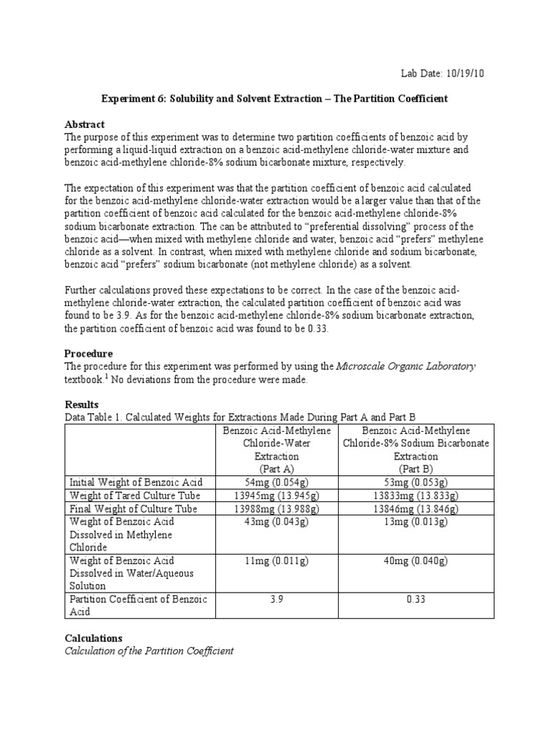 Experiment 6: Solubility and Solvent Extraction - The Partition ...