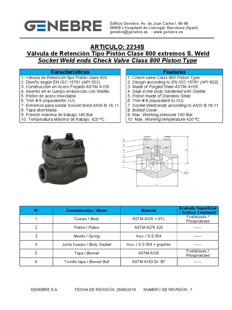 Microsoft Word - 2234S - R7 Valvula Retencion Clase 800 | PDF | Rieles ...