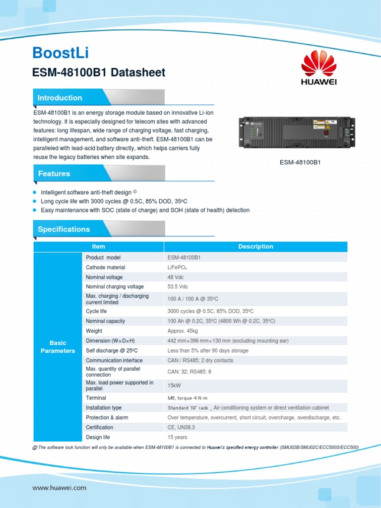 Huawei BoostLi ESM-48100B1 Datasheet (3U) A - (20190228) | PDF ...