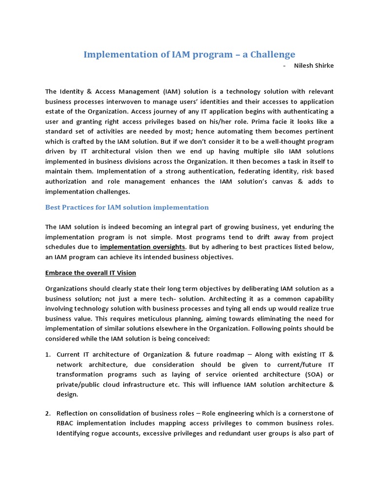 Best Practices - For - IAM - Solution - Implementation | PDF | Service ...
