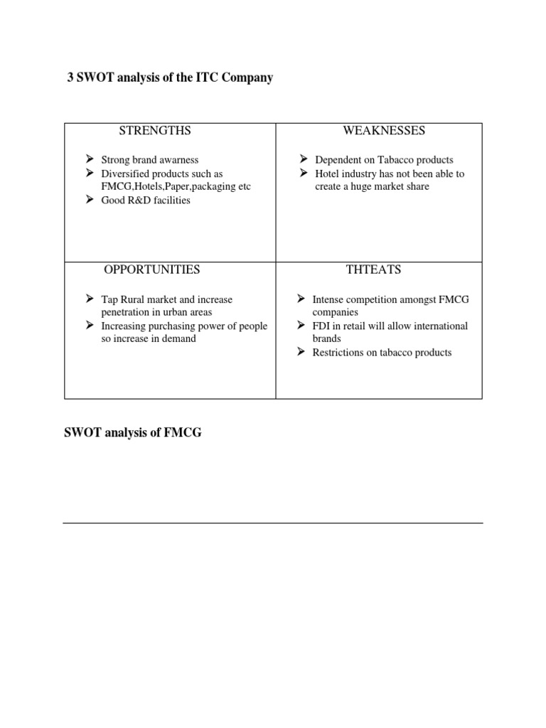 3 SWOT Analysis of The ITC Company | PDF | Swot Analysis | Economy Of India